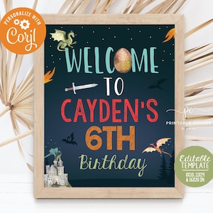 Dragon Welcome Sign Dragon Birthday Party Printables Dragon Boy Sign ...
