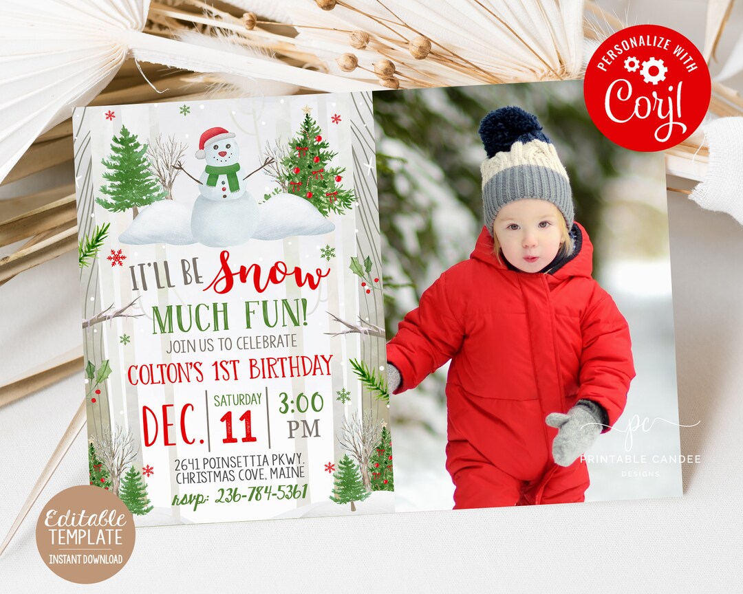 Editable Snowman Birthday Invitation Christmas Winter Birthday Snow ...
