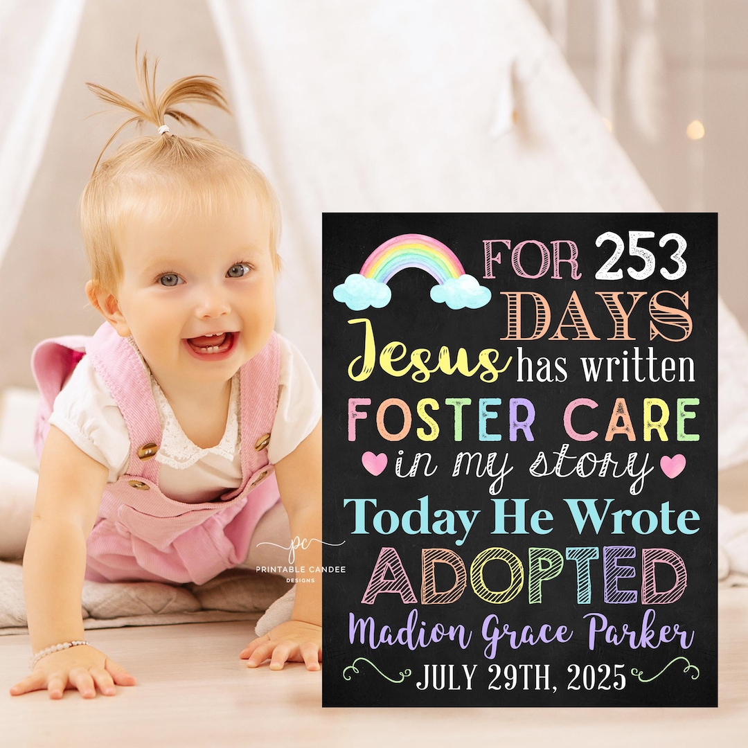 Editable Adoption Announcement Sign Pastel Rainbow Adopted Religious ...
