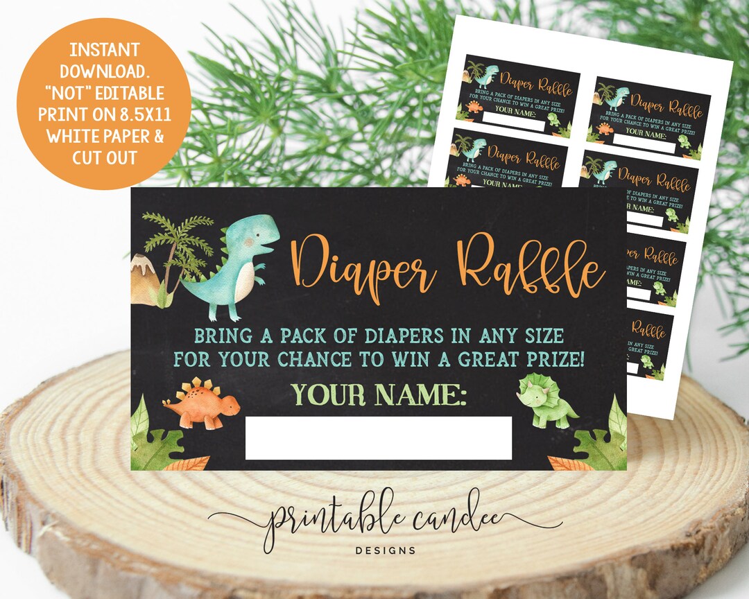 Dinosaur Diaper Raffle Tickets Dino Shower Theme Blue Green Orange ...