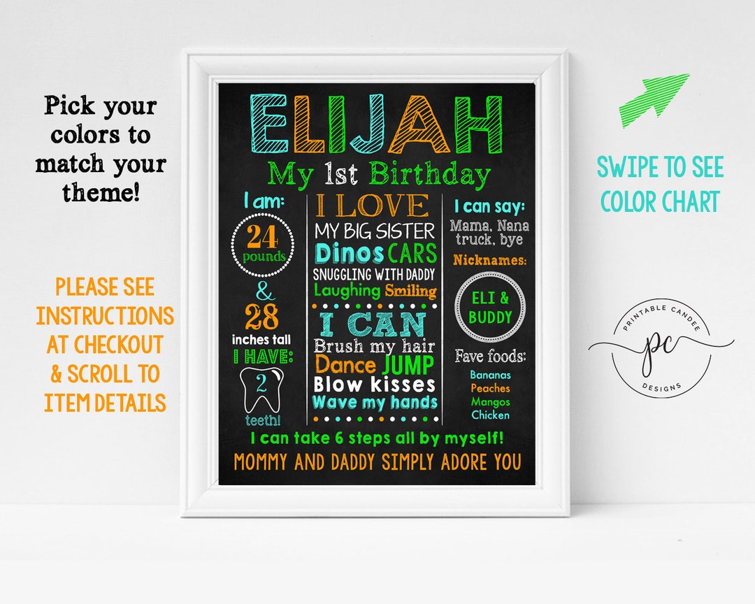 Custom Colors Boy Birthday Stats Sign Pick Your Own Theme Milestone ...