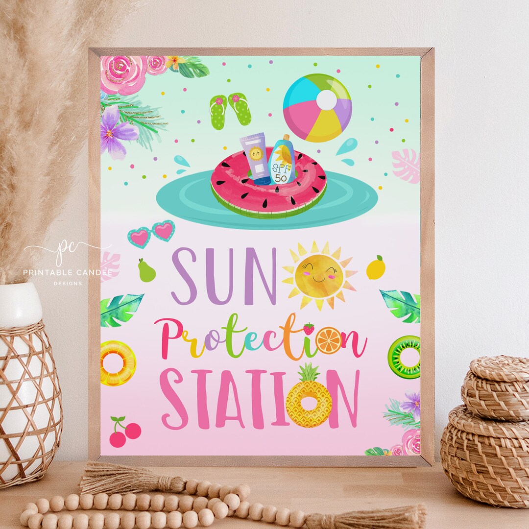 Twotti Frutti Pool Party Sun Protection Station Sign Tutti Frutti ...