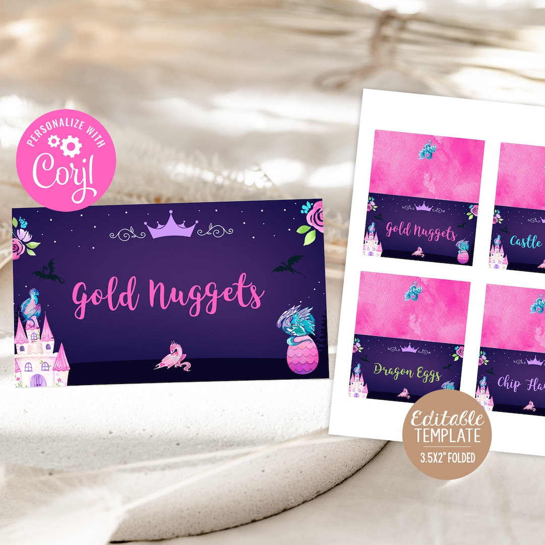 Girl Dragon Food Labels Editable Pink Dragon Party Theme Printable Food ...