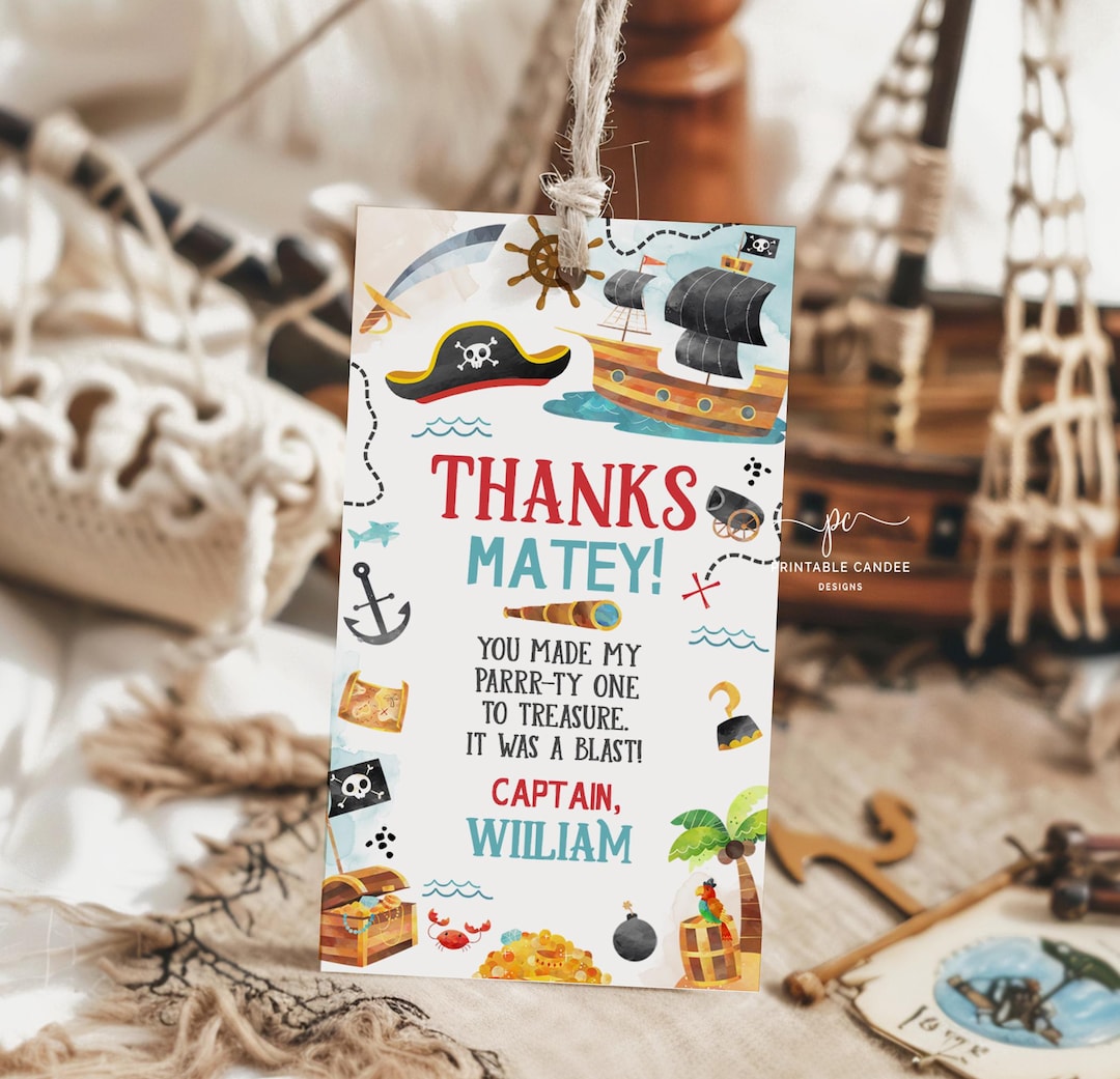 Editable Pirate Birthday Favor Tags Ahoy Matey Theme Pirates Party ...