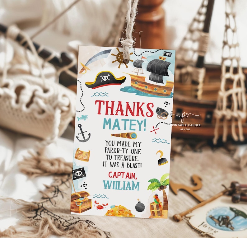 Editable Pirate Birthday Favor Tags Ahoy Matey Theme Pirates Party ...