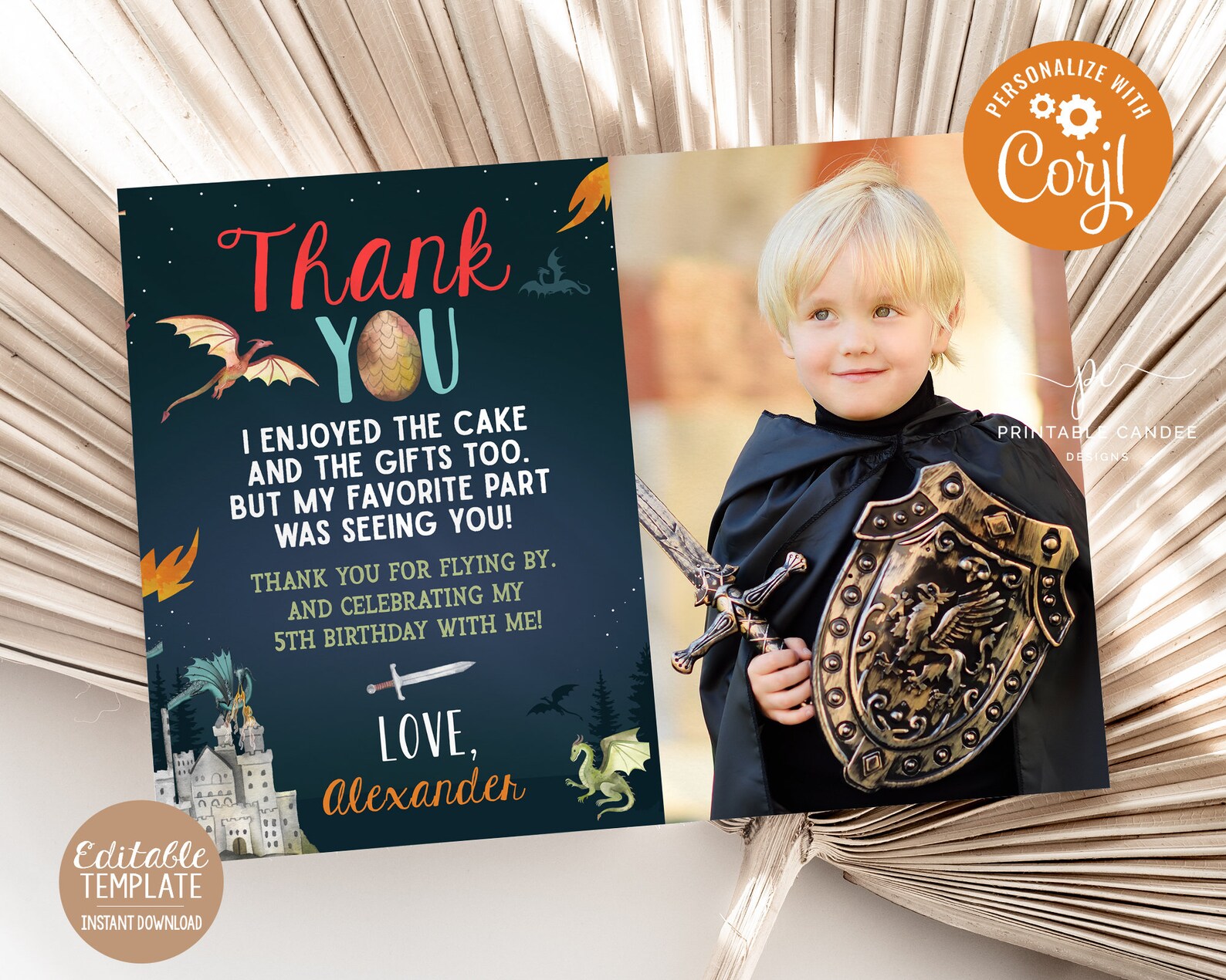 Dragon Thank You Editable Dragon Birthday Party Printable Boy - Etsy