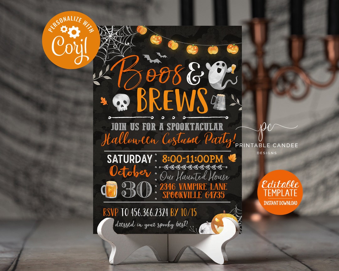 Adult Halloween Party Invite Template Costume Invitation Boo and Brews ...