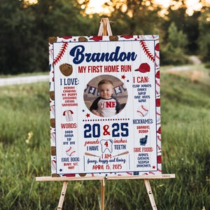 Editable Baseball 1st Birthday Stats Sign Rookie of the Year Chalkboard ...