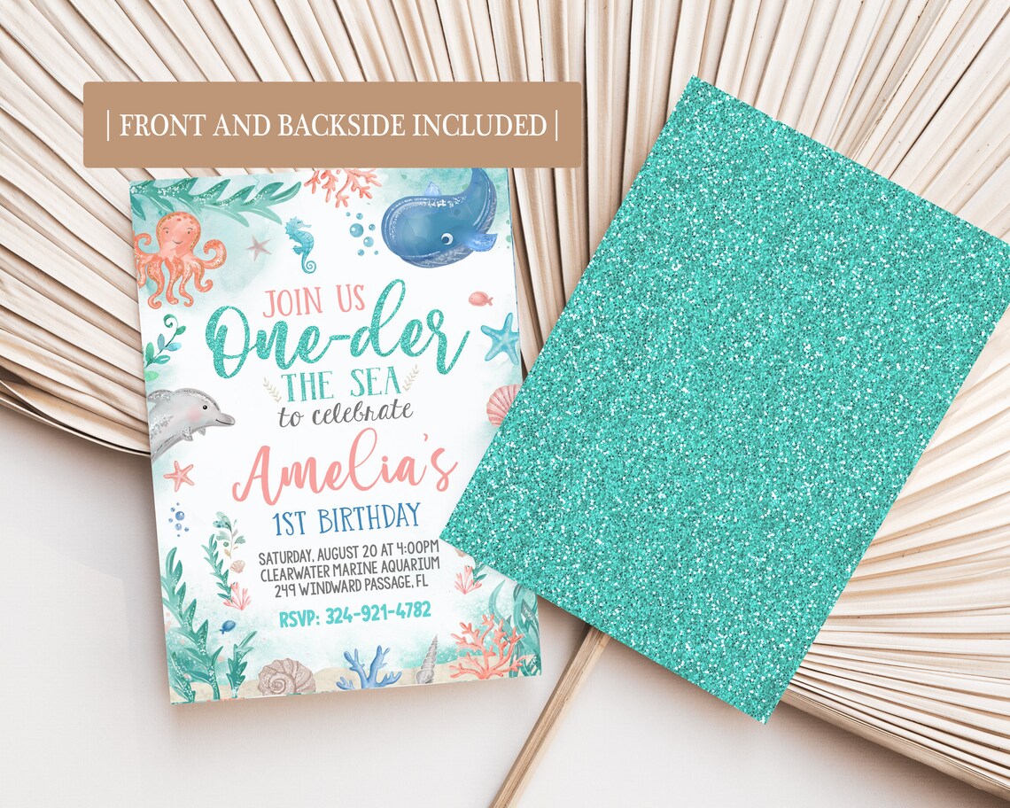 Editable Sea First Birthday Invite Oneder the Sea Girls 1st - Etsy