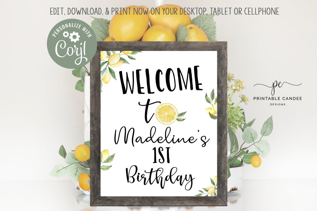 Lemon Welcome Sign Girl Birthday Party Lemonade Printable Rustic ...
