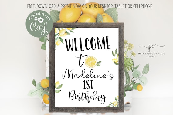 Lemon Welcome Sign Girl Birthday Party Lemonade Printable | Etsy