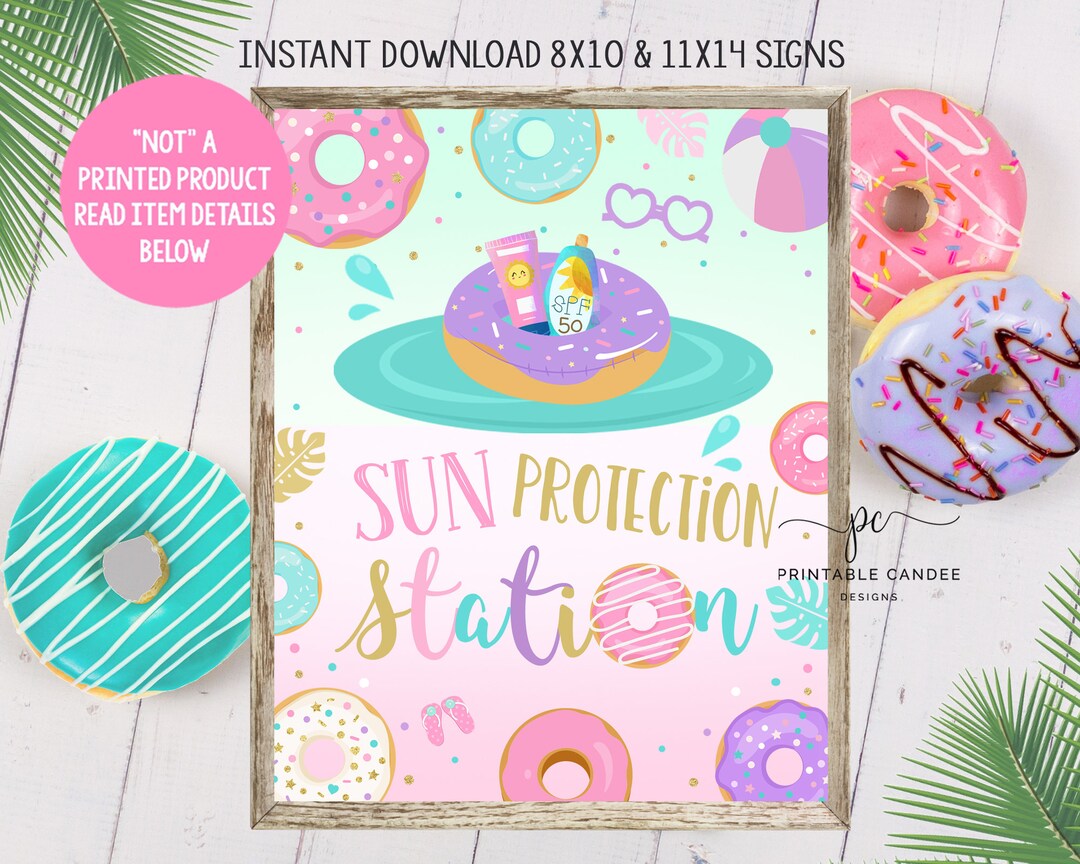 Donut Pool Party Sign Suncreen Station Summer Birthday Decor Donuts ...