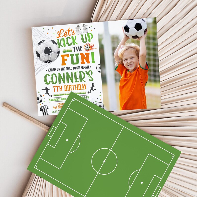 Editable Soccer Birthday Invitation Football Invite Orange Green Sports ...