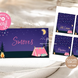 Girl Camping Food Tents Editable Labels Sleepover Party Glamping ...
