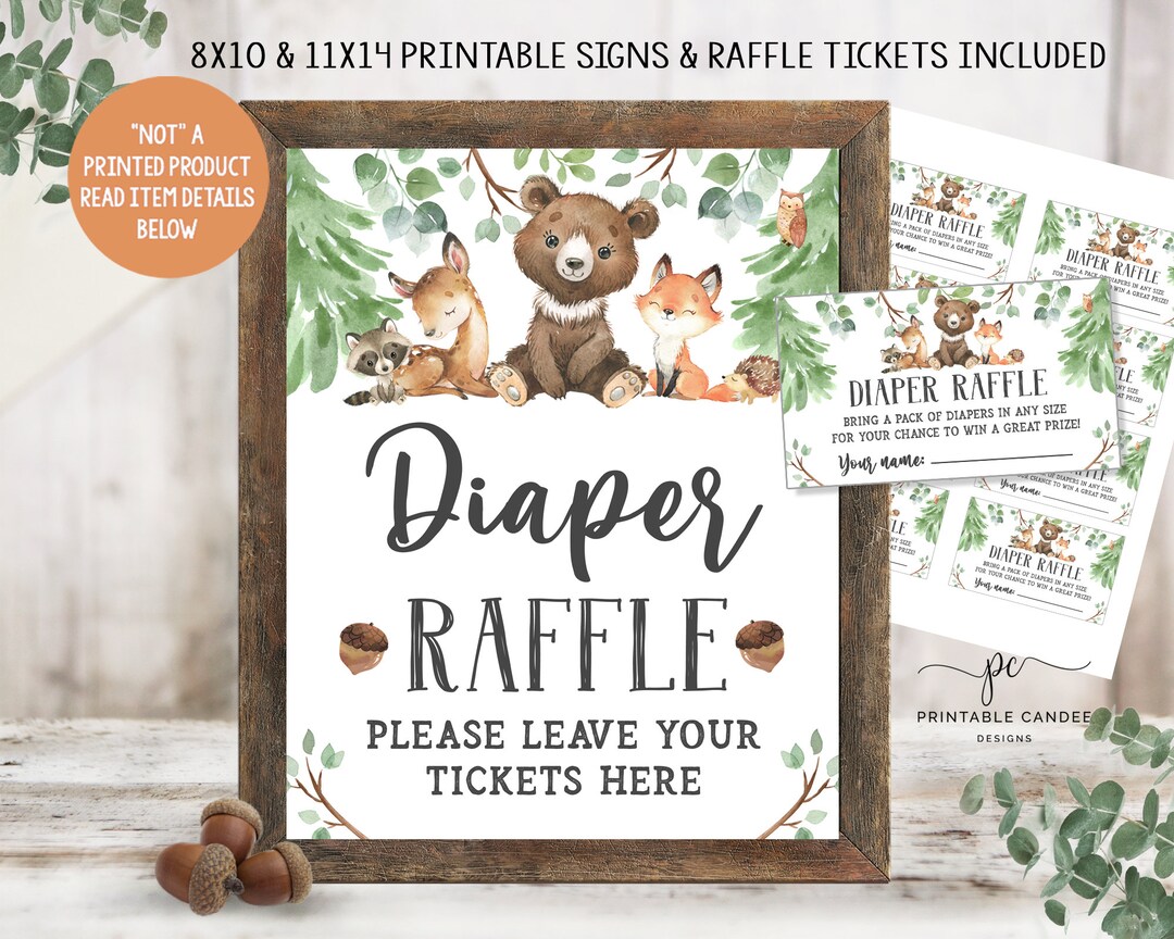 Woodland Baby Shower Diaper Raffle Sign Forest Animals Boy Shower ...