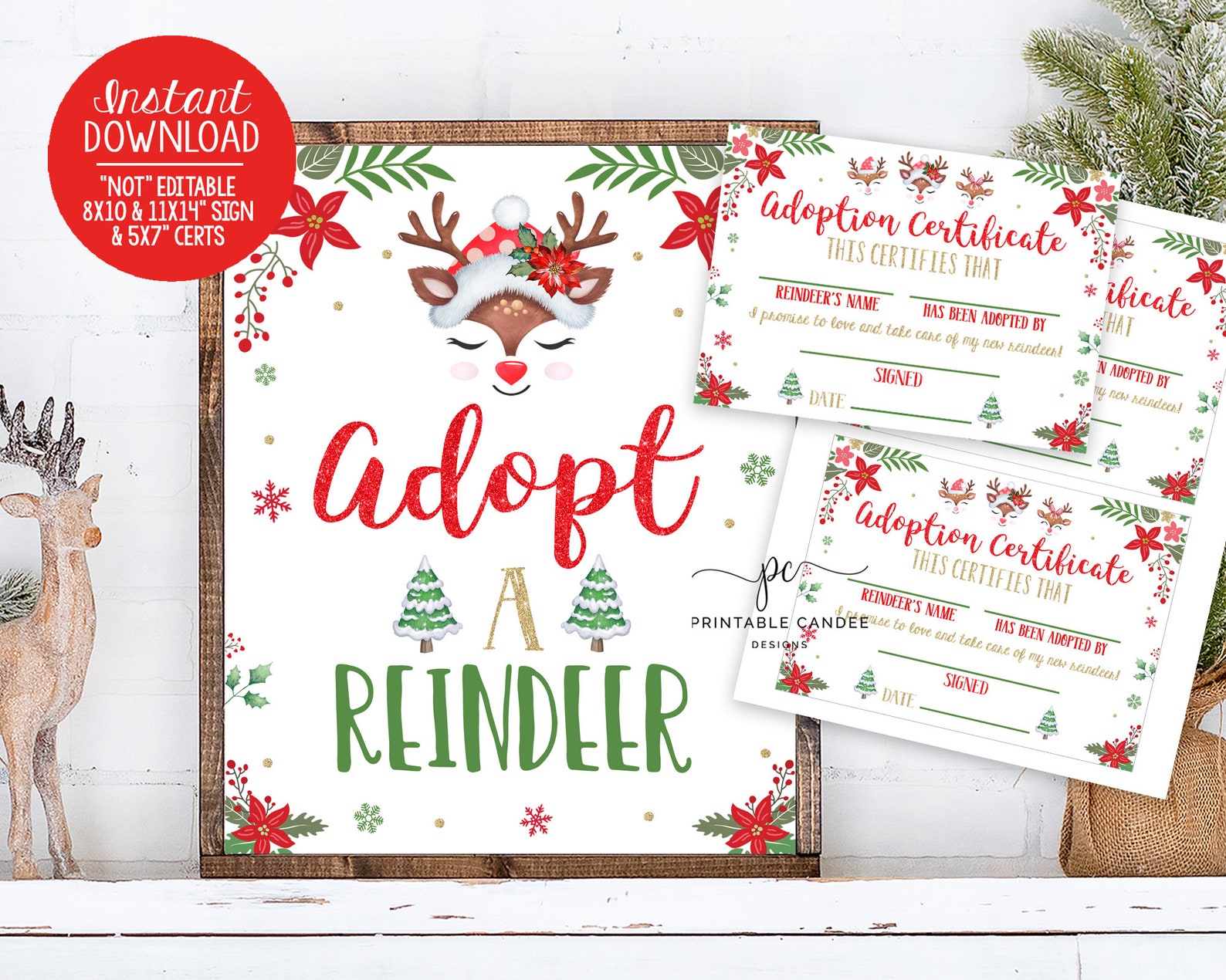 Reindeer Adoption Sign Christmas Deer Birthday Adopt a - Etsy