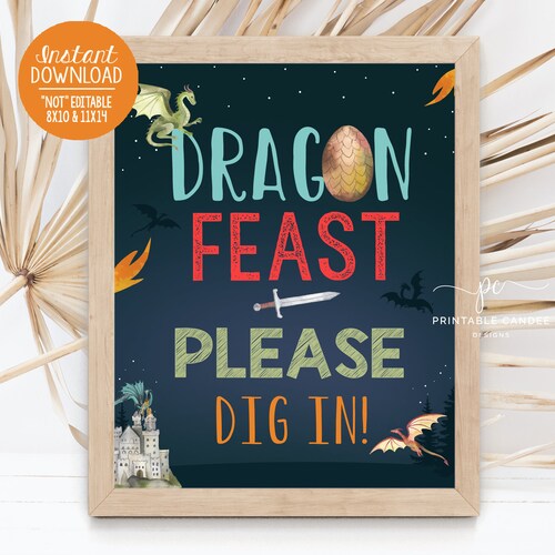 Dragon Food Sign Dragon Birthday Party Printables Dragon Feast - Etsy