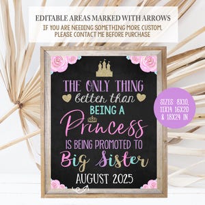 Princess Big Sister Pregnancy Announcement Template Crown Printable ...