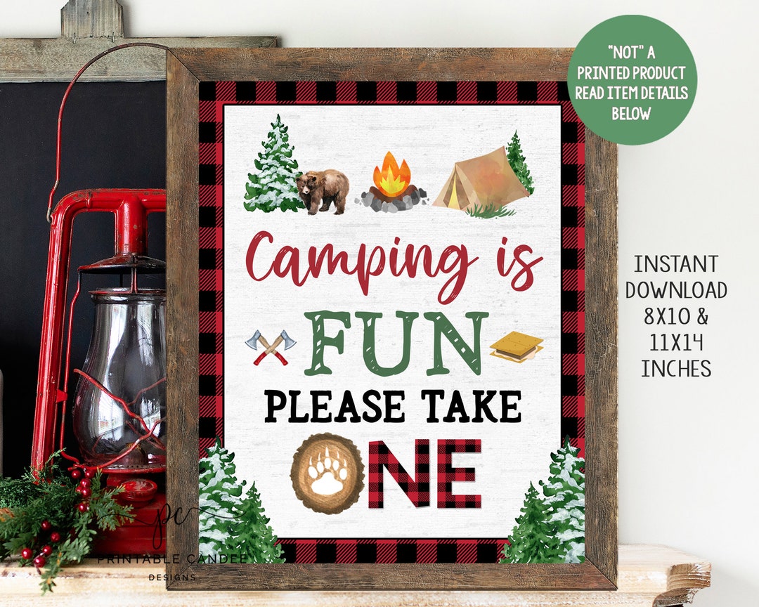 Camping Favor Sign Party Decor Lumberjack One Happy Camper Signs Bear ...