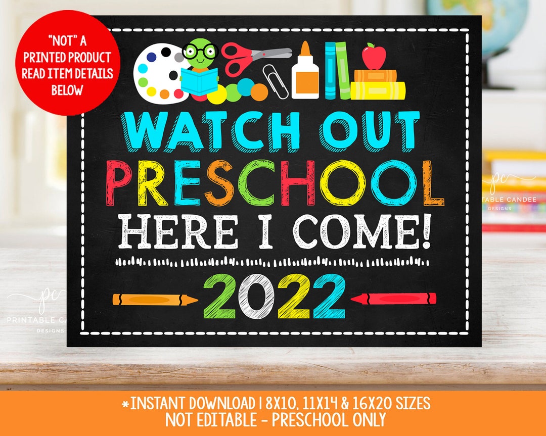 First Day of Preschool Sign Boy First Day of School Chalkboard Watch ...