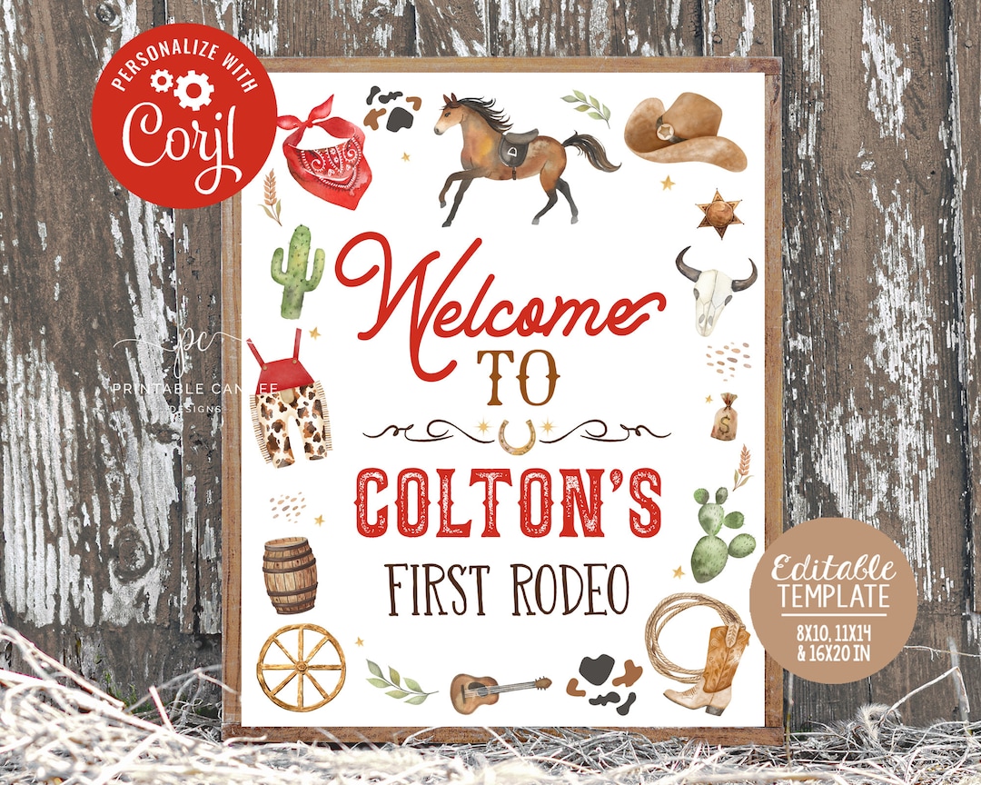 Cowboy Welcome Sign 1st Rodeo Birthday Party Theme Wild West Door Sign ...
