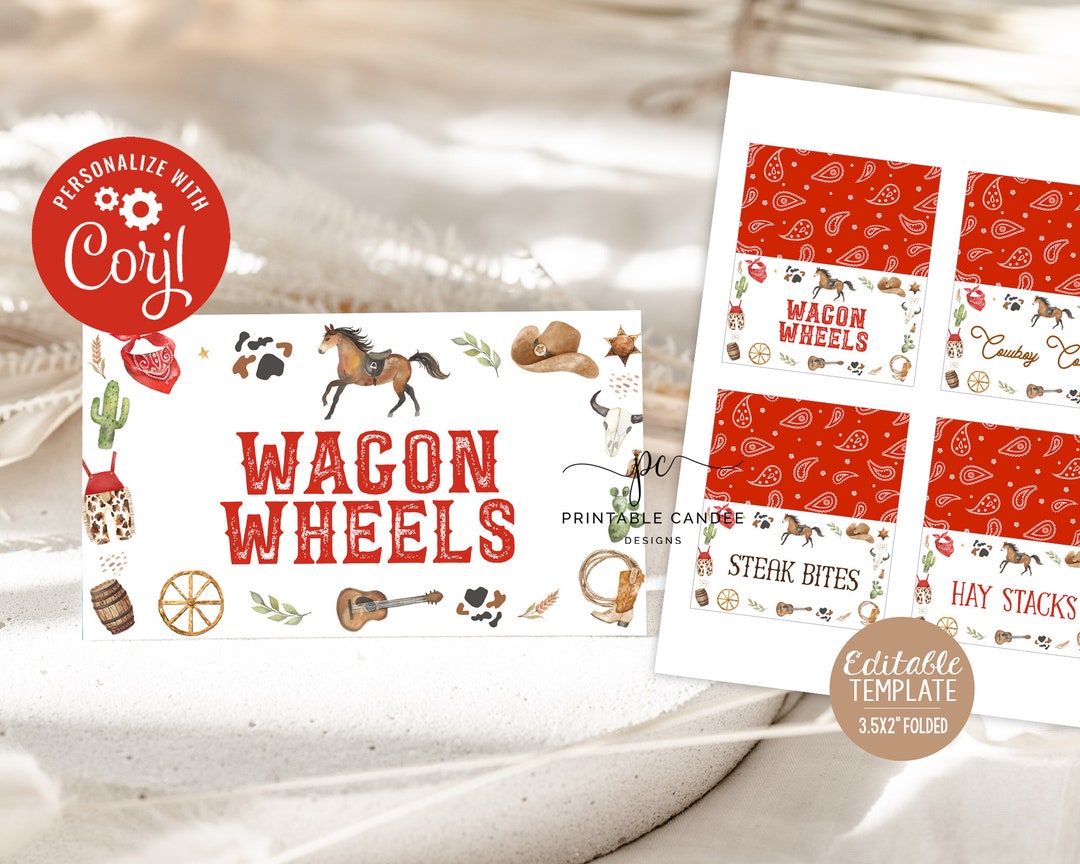 Cowboy Food Labels 1st Rodeo Birthday Theme Wild West Food Tents Red ...