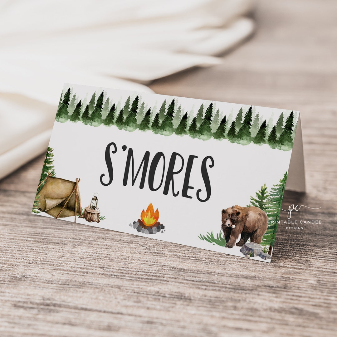 Camping Food Tents One Happy Camper Birthday Smores Woodland Bear 1st ...