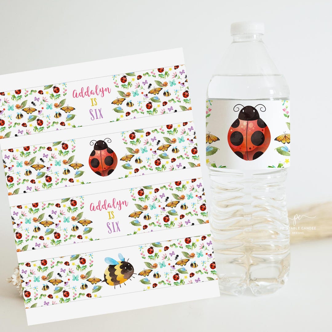 Editable Bug Birthday Water Bottle Labels Girl Bugs Party Decor Bee ...