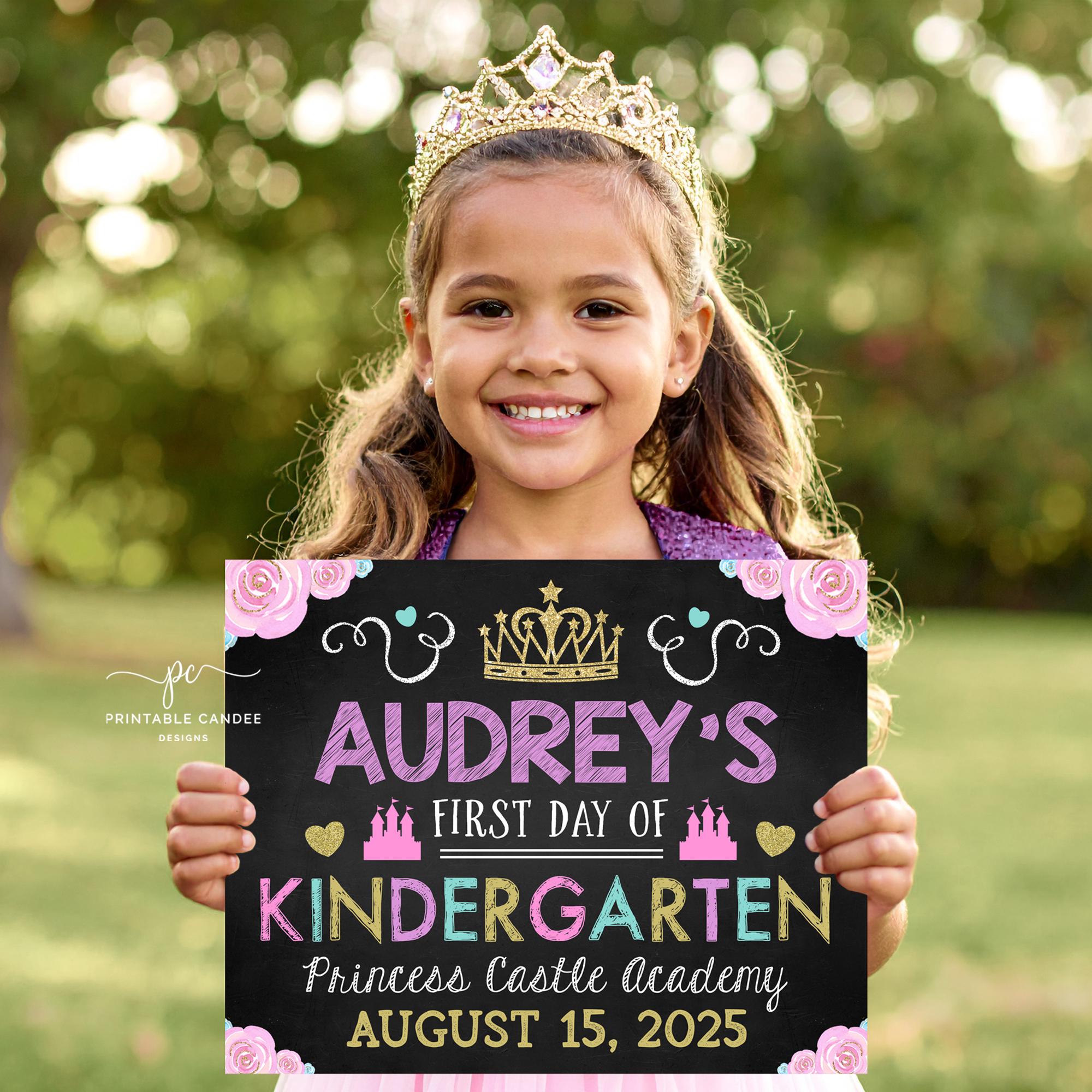 Editable Princess First Day of School Sign Purple Pink Gold Girl 1st ...