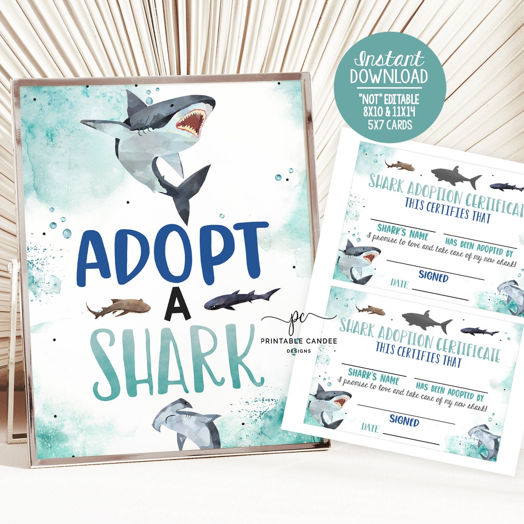 Adopt a Shark Party Game Boy Shark Birthday Sign Sharks Adoption Center ...