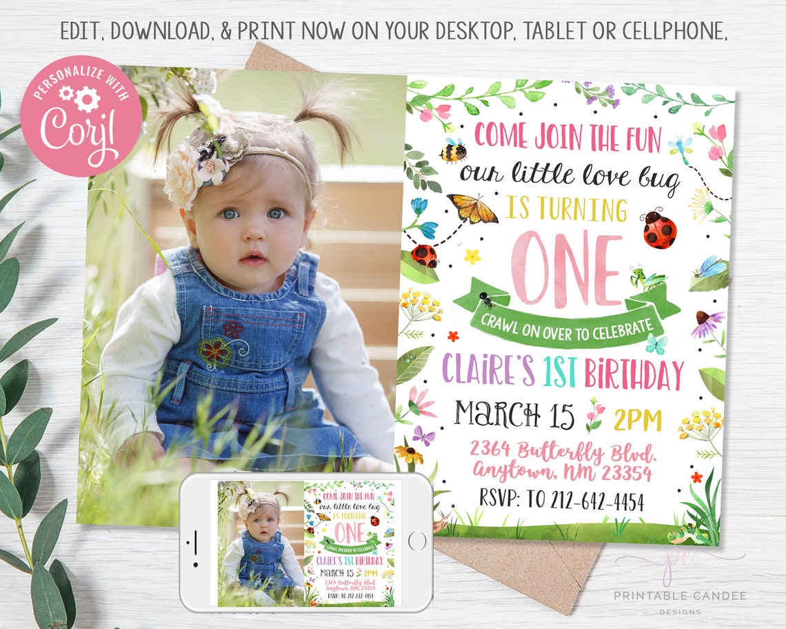 Bug First Birthday Invitation Bug Party Bug Invite Insect | Etsy