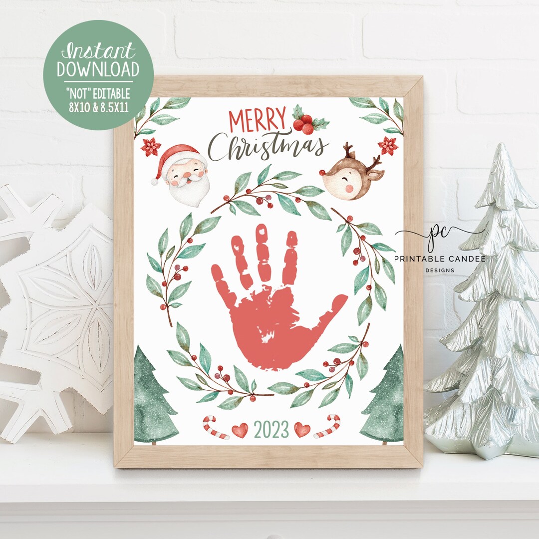 Merry Christmas Wreath Handprint Craft Holiday School Santa Activity ...