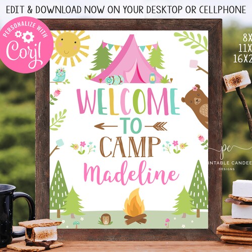 Editable Happy Camper Welcome Sign Camp Birthday Party Girl - Etsy