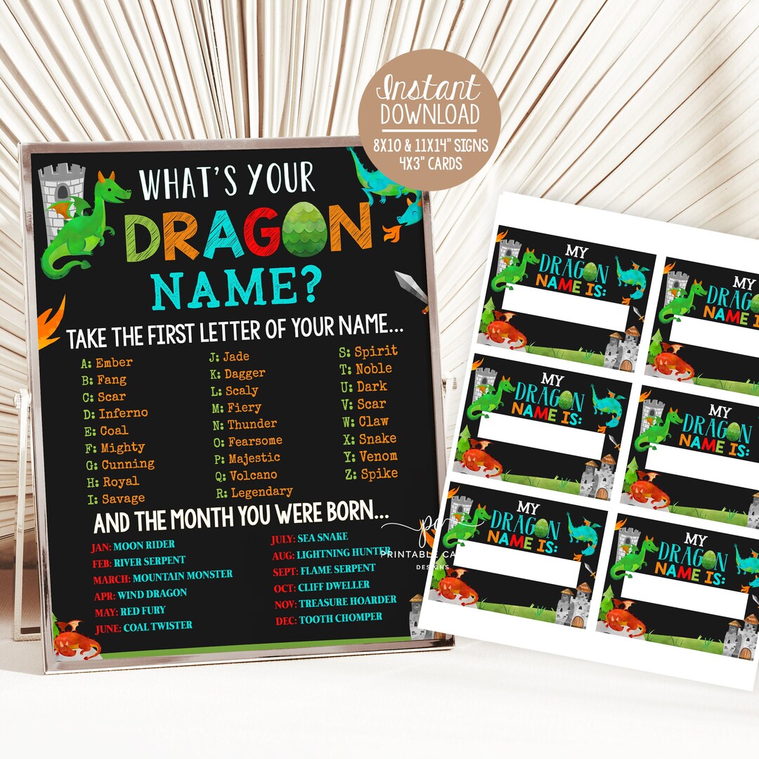 Dragon Name Game Sign Dragon Birthday Party Printables Dragon Boy ...