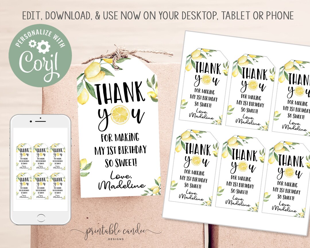 Lemon Favor Tags Birthday Party Lemonade Printable Rustic Watercolor ...