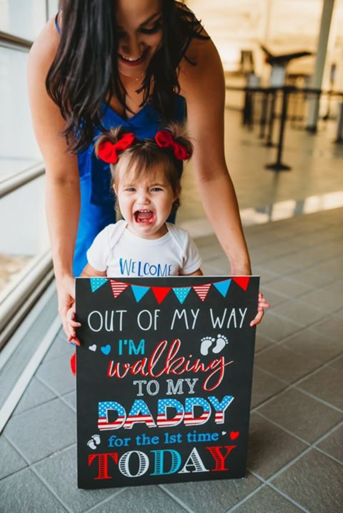 Welcome Home Walking to Daddy Sign Red White Blue Homecoming - Etsy