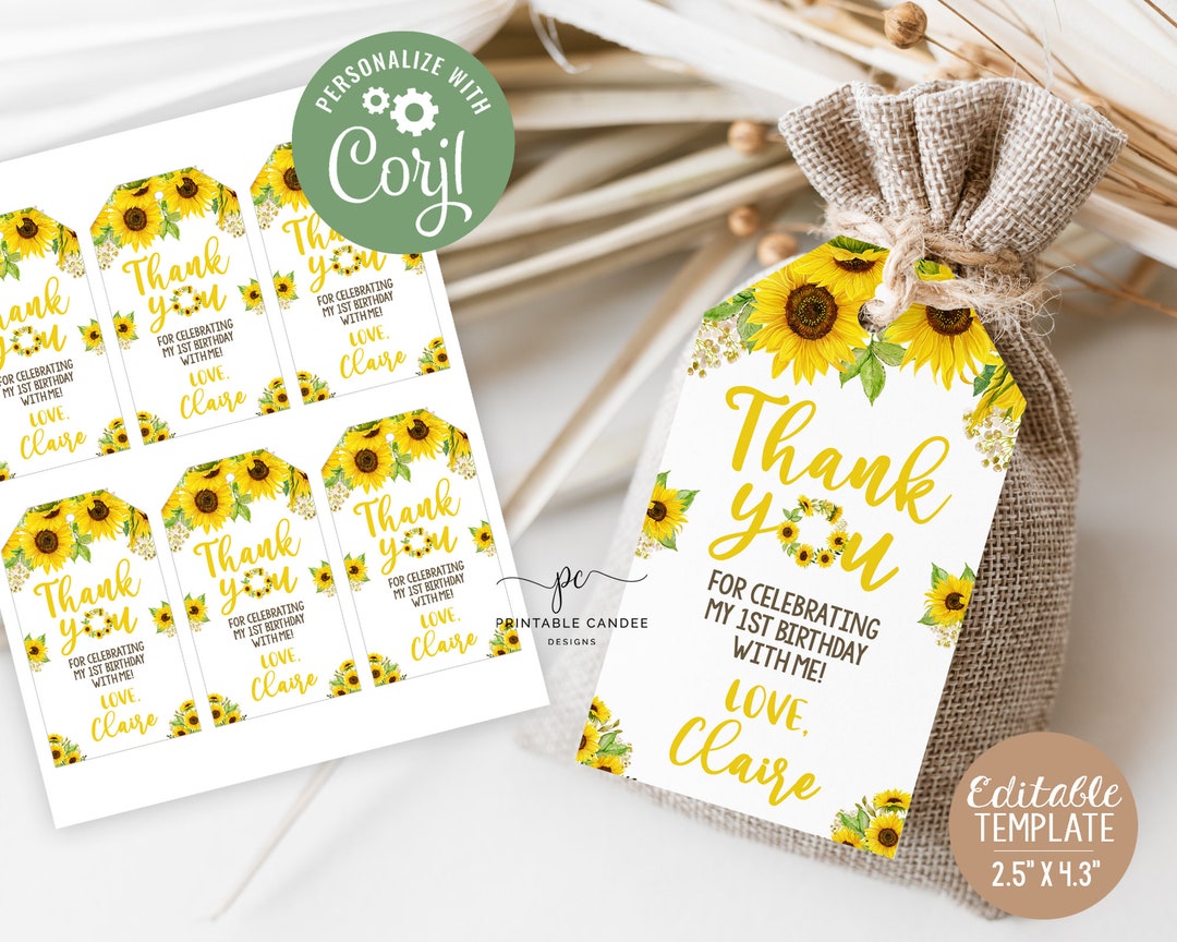 Sunflower Party Favor Tags Template Girl Birthday Fall Sunflowers Theme ...
