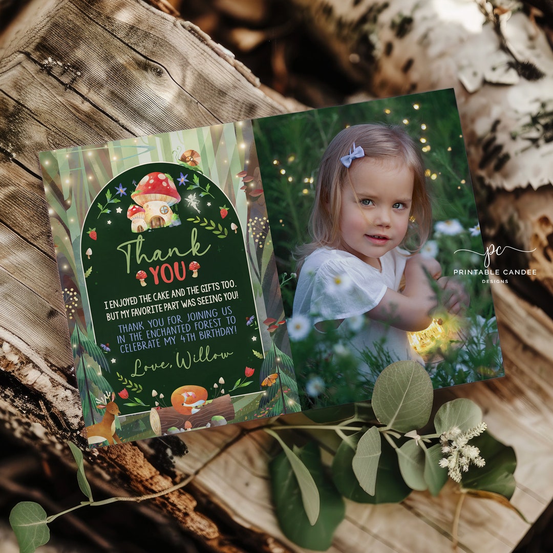 Editable Enchanted Forest Birthday Thank You Woodland Fairy Party ...
