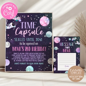Girl Space Time Capsule Sign Template Outer Space Birthday Editable ...