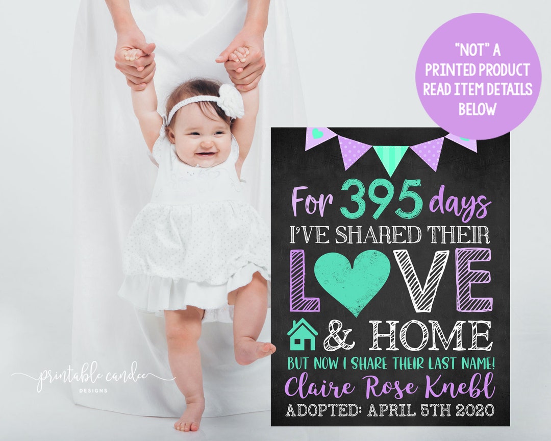 Adoption Announcement Sign Digital Chalkboard Adopted Girl Purple ...