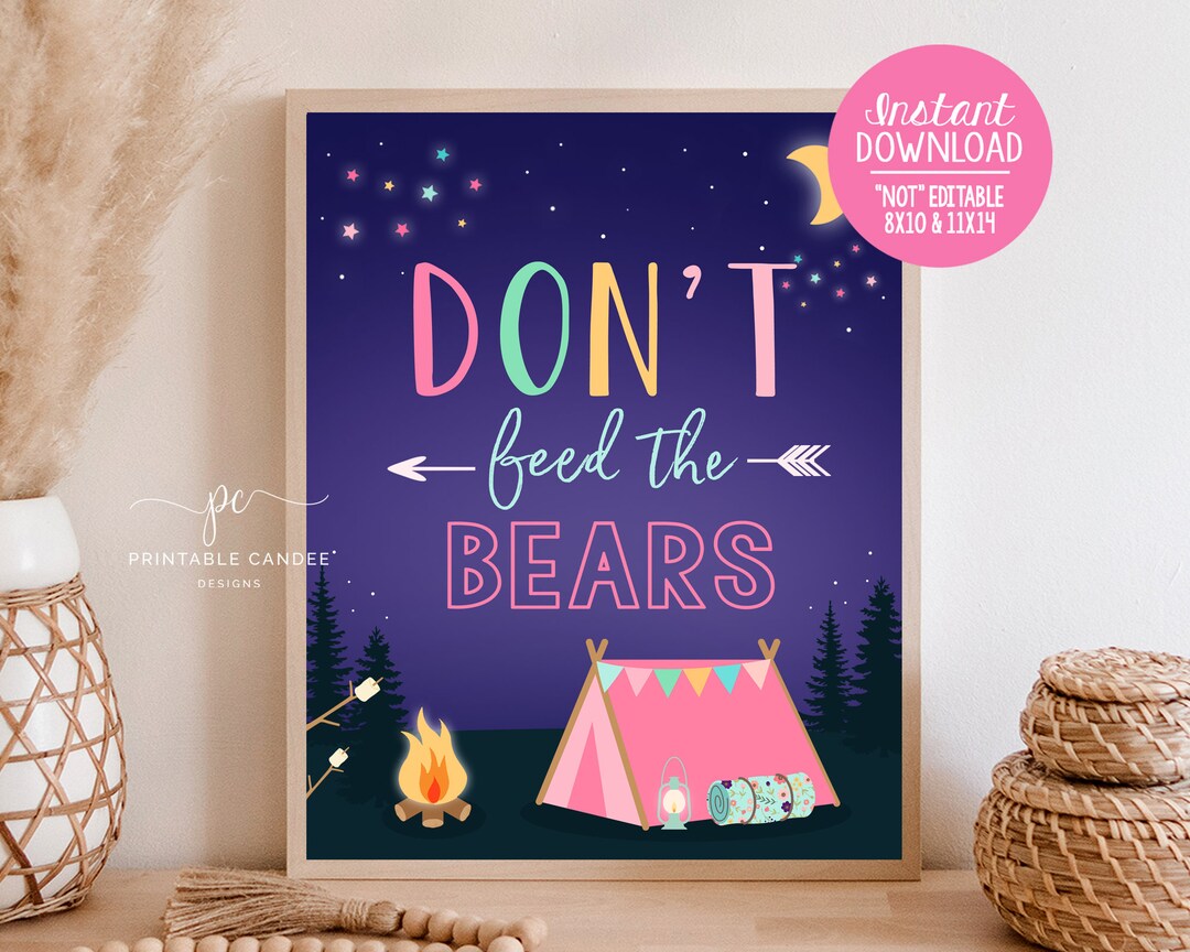 Don't Feed the Bears Party Sign Girl Camping Bonfire Birthday Decor ...