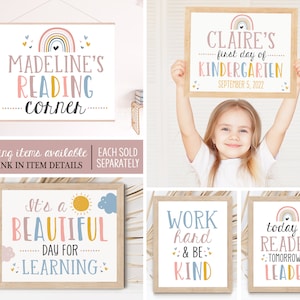 Editable Reading Corner Sign Template Printable Neutral Rainbow Bedroom ...