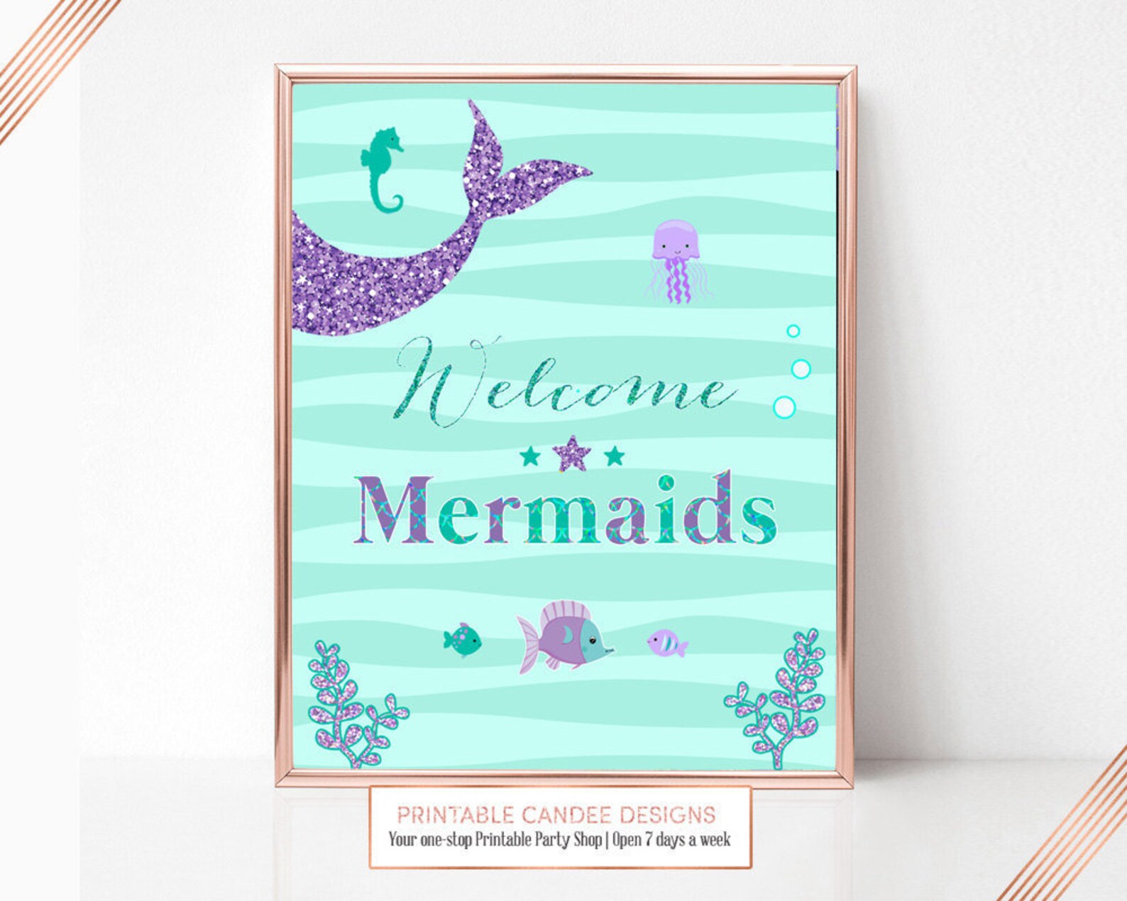 Mermaid Party Sign Welcome Mermaids Birthday Sign Under the | Etsy