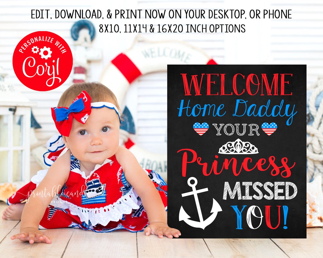 Welcome Home Princess Daughter Daddy Sign Navy Sailor Homecoming Back ...