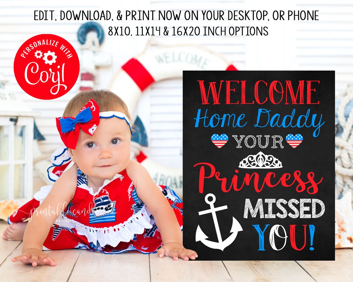 Welcome Home Princess Daughter Daddy Sign Navy Sailor - Etsy