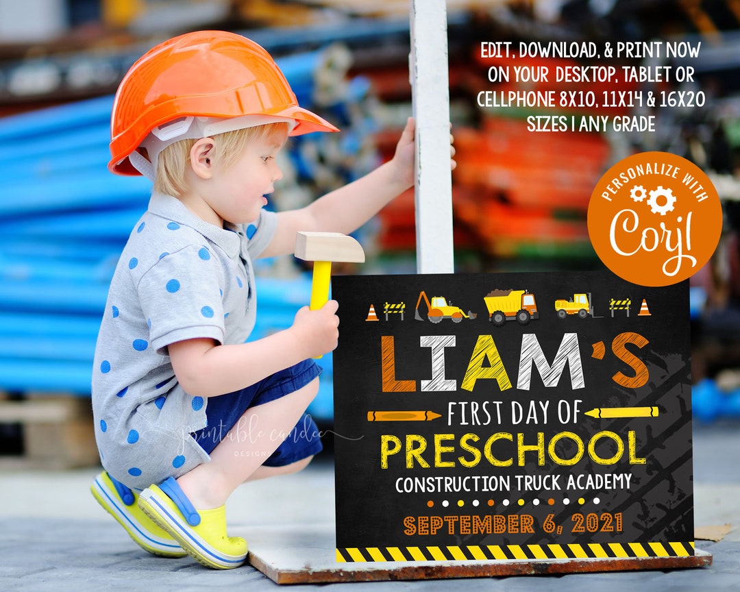 First Day of Preschool Sign Dump Truck Kindergarten Chalkboard First or ...