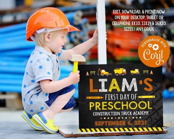 First Day of Preschool Sign Dump Truck Kindergarten Chalkboard | Etsy