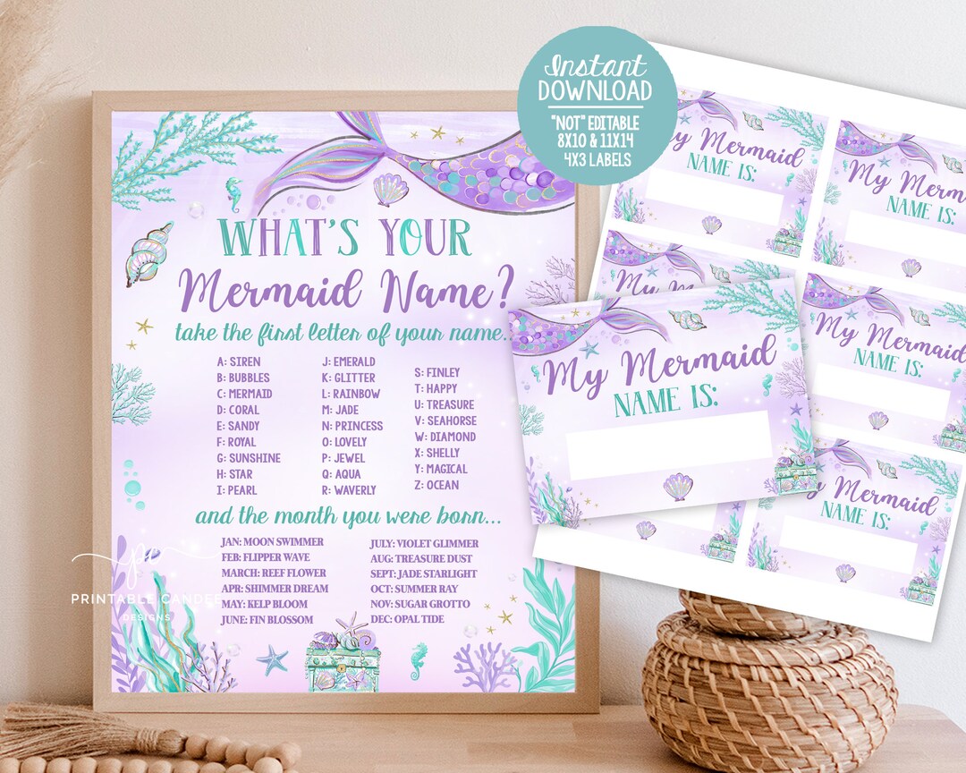 Mermaid Name Game Purple Teal Gold Birthday Party Theme Favors Mermaids ...