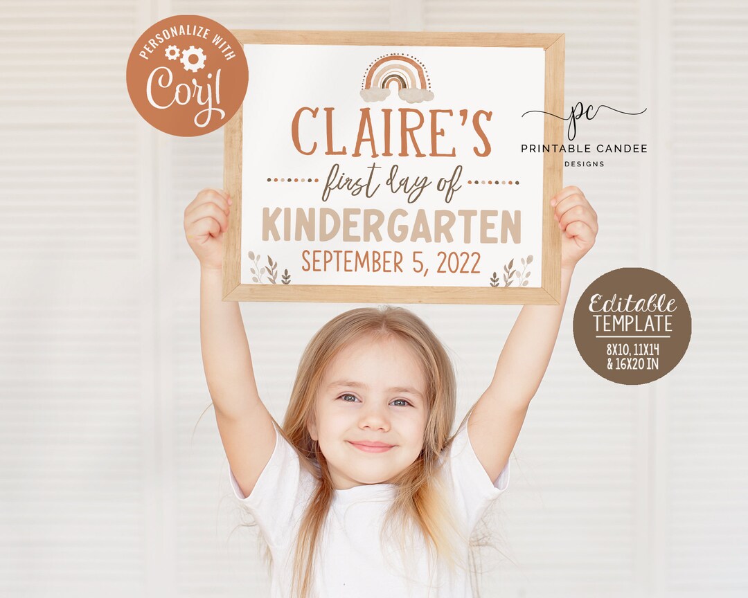Editable First Day of School Sign Template Back to School Boho Rainbow ...