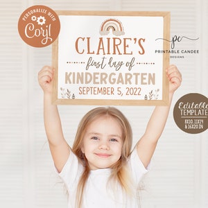 Editable First Day of School Sign Template Back to School Boho Rainbow ...